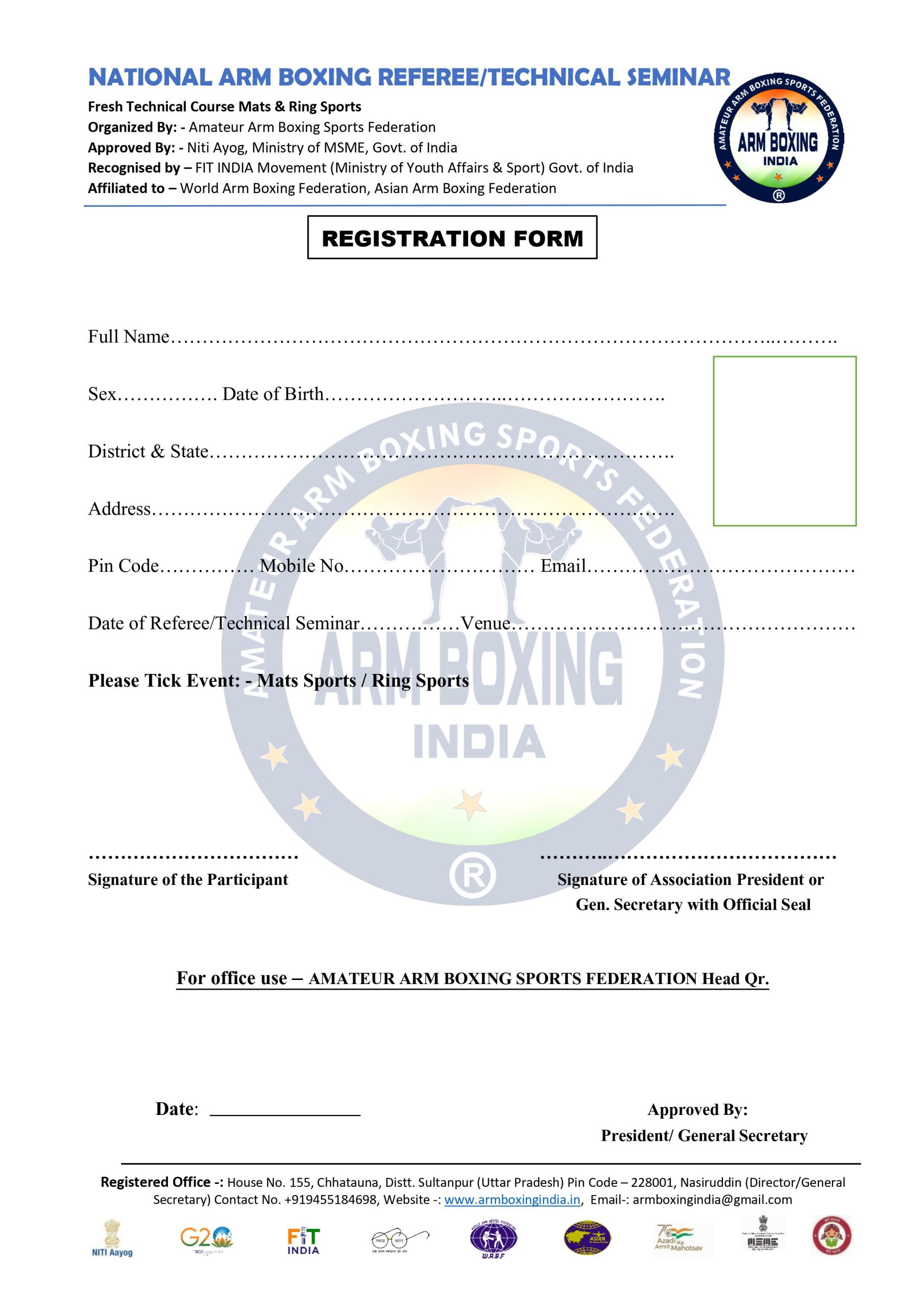 Referee/Coach Diploma Form – AMATEUR ARM BOXING SPORTS FEDERATION